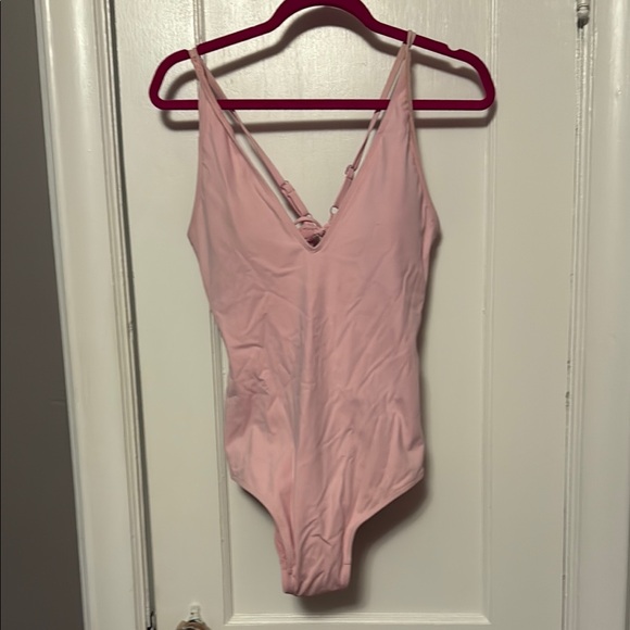 TA3 | Swim | Chic Pink One Piece Swimsuit With Vneck And Spaghetti ...